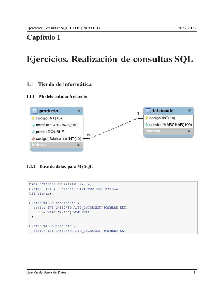 Ejercicios Consultas SQL Unidad Didactica 4 (PARTE 1) | PDF | SQL | Mi sql