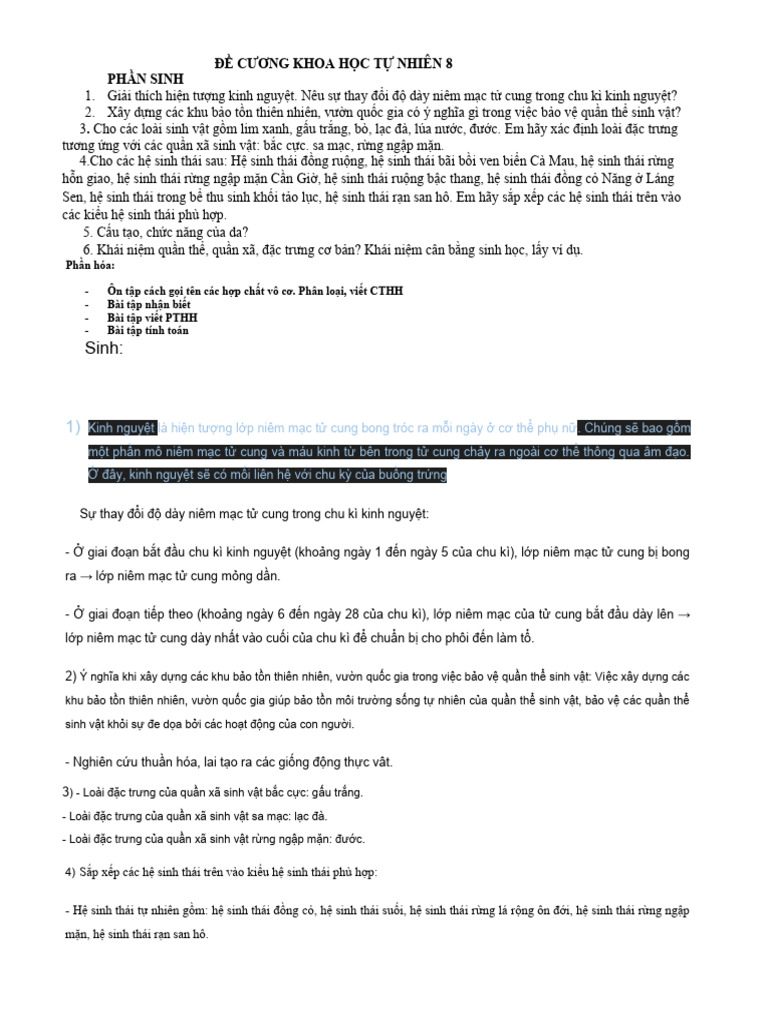 DỀ CƯƠNG KHTN 8 2 | PDF