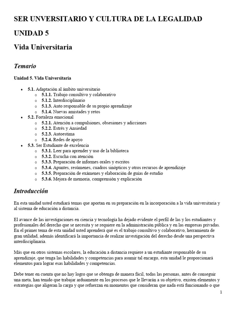Espiritu Universitario Unidad 5 Sucl | PDF | Estrés (biología) | La ...