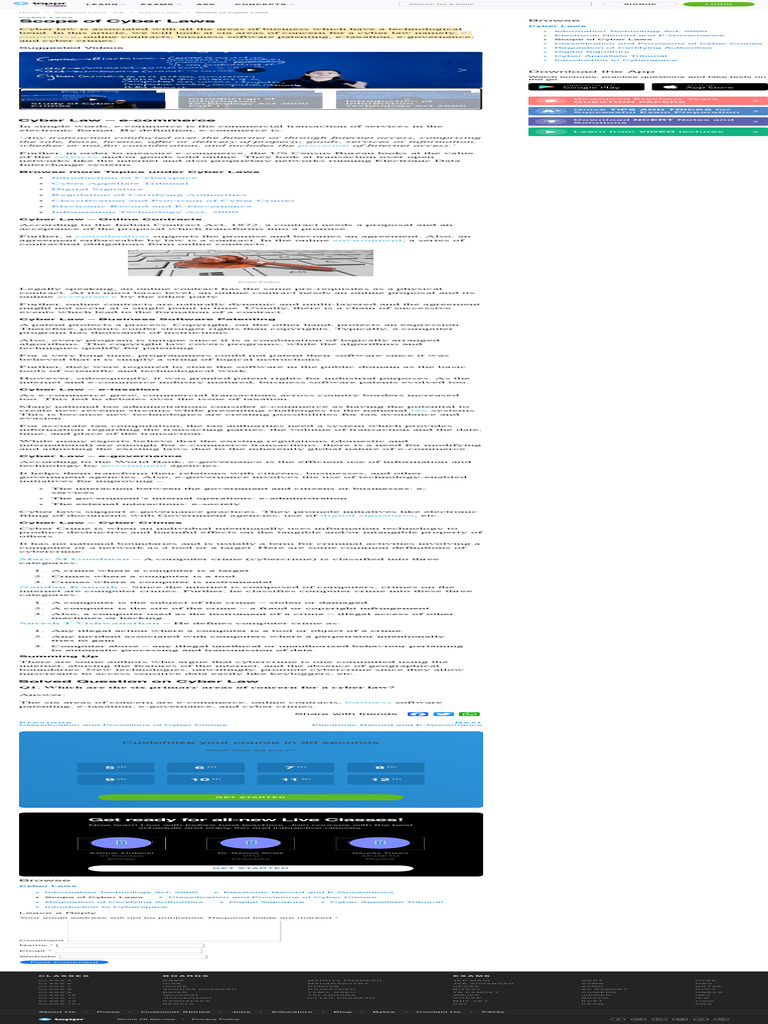 Scope of Cyber Laws Cyber Law - Online Contracts, Summing Up | PDF | Cybercrime | Cyberspace