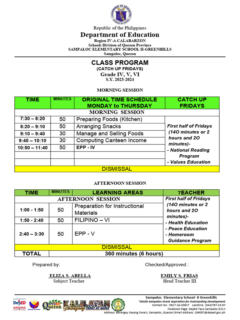 Sampaloc Elementary School Class Program | PDF