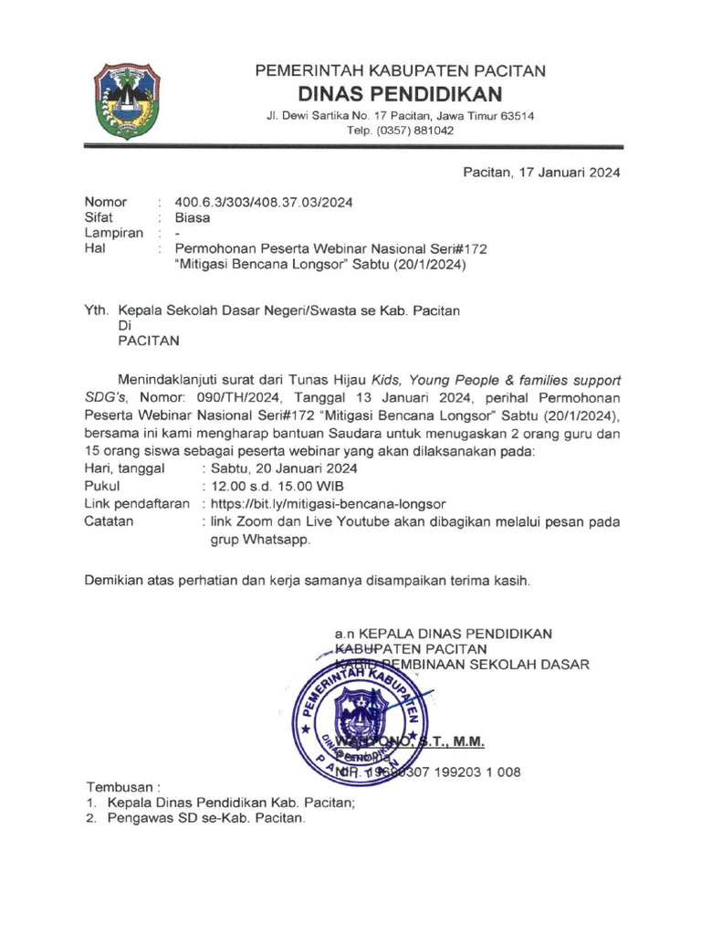 Surat Permohonan Peserta Webinar Mitigasi Bencana Longsor | PDF