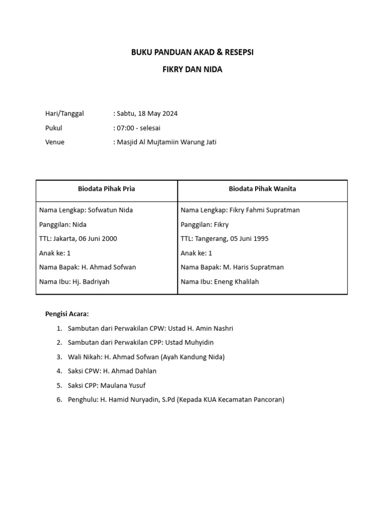 Buku Panduan Akad & Resepsi - 18 May 24 | PDF