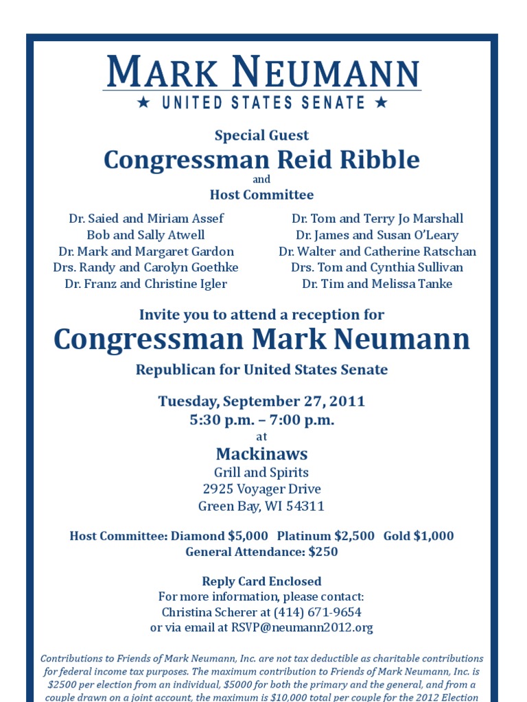 Reception for Congressman Mark Neumann | PDF | Public Finance | The ...