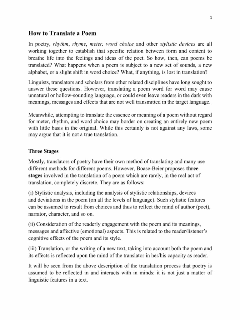 Lit Trans 2 How To Translate A Poem | PDF