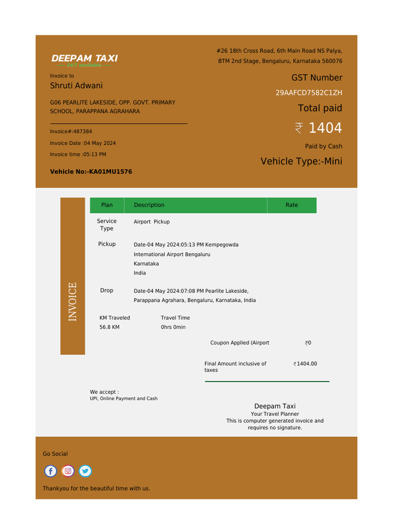Cab Invoice Airport To Home | PDF | Government Finances | Taxes