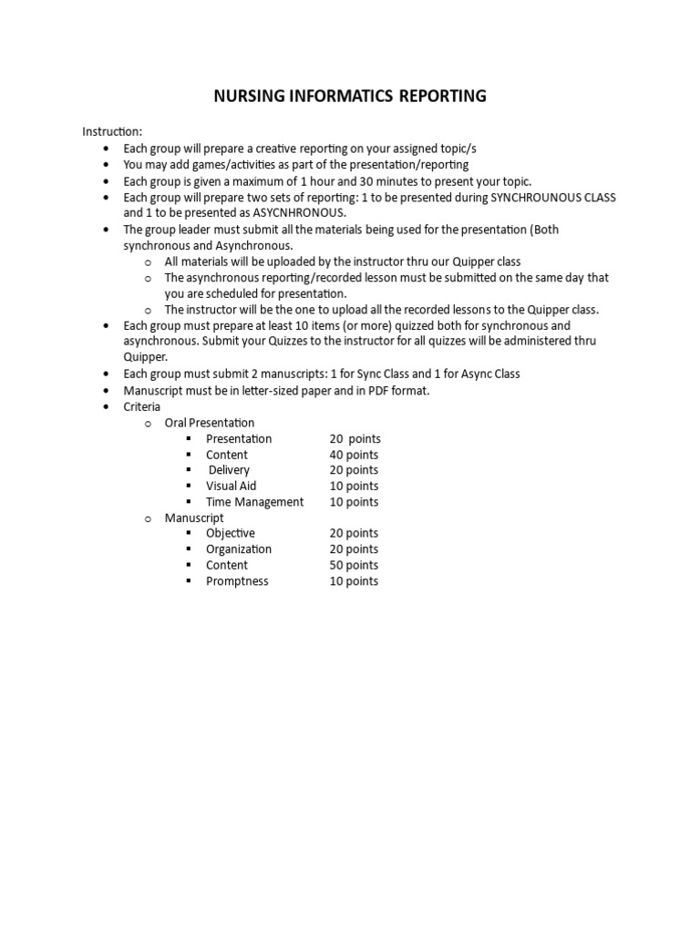 Nursing Informatics Group Reporting Guide | PDF