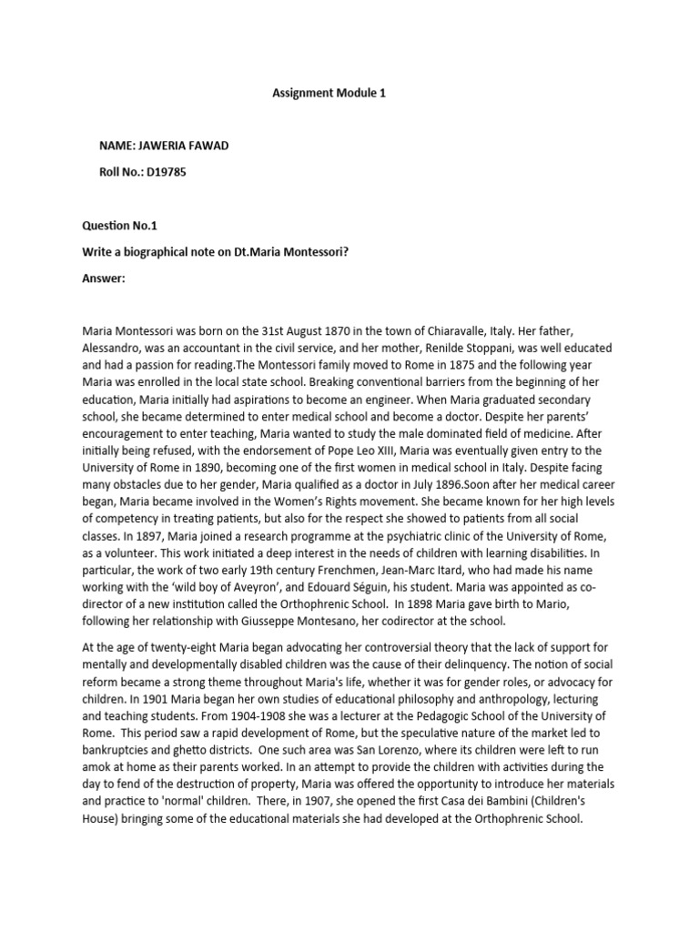 MODULE 1 Assignment | PDF | Montessori Education | Mind