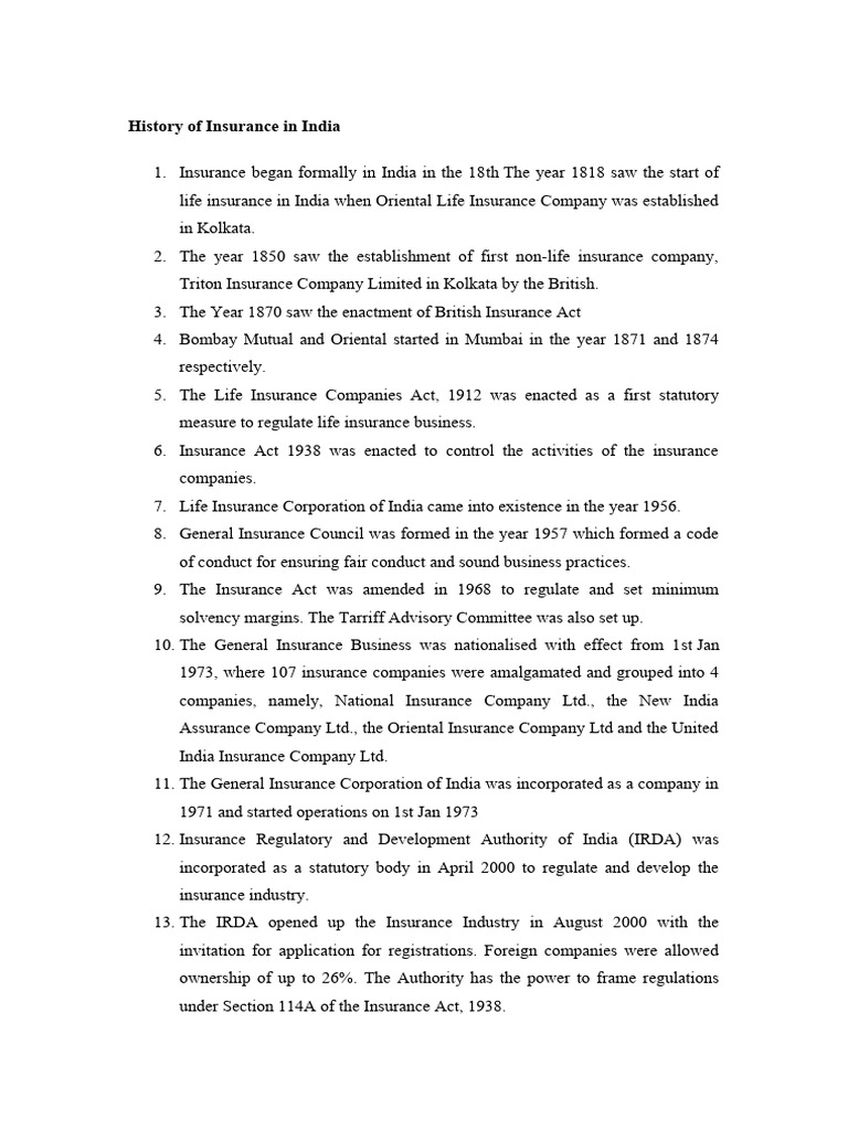 History of Insurance in India | Download Free PDF | Business | Business Law