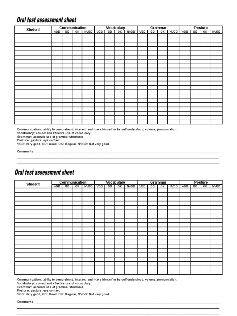 Oral Test Assessment Sheet