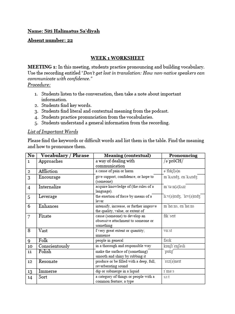 Week 1 Worksheet - Listening for Workplace and Business Communication[1] | PDF | Reading ...
