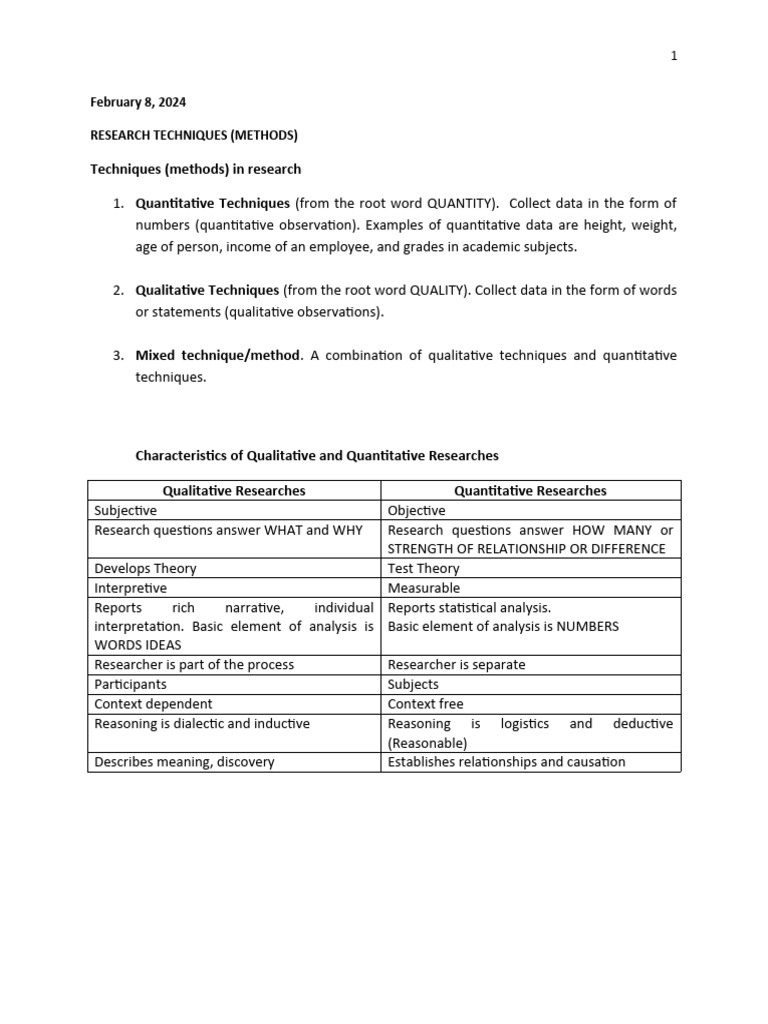 Module 2. Research Techniques N Methods Feb 8 9 | PDF | Methodology | Quantitative Research