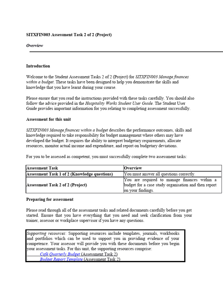 SITXFIN003 Assessment Task 2 of 2 | PDF | Budget | Refrigerator