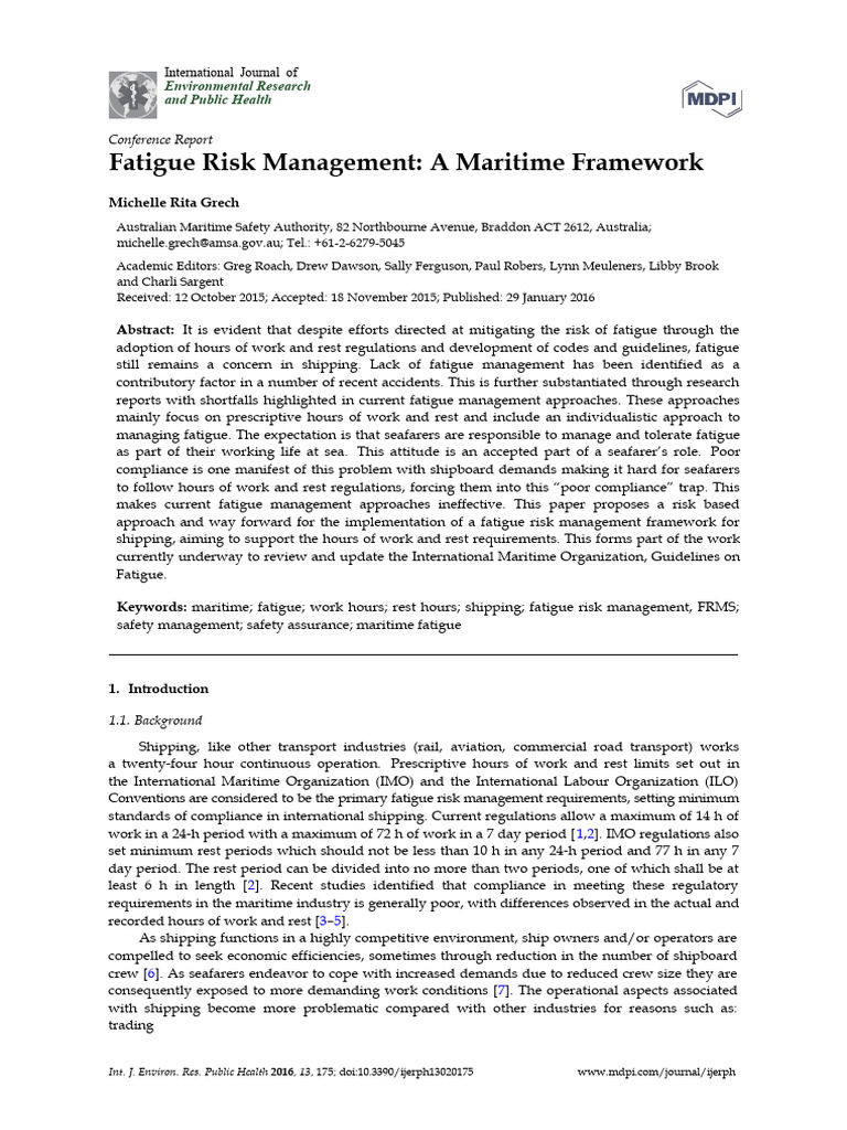 Fatigue Risk Management A Maritime Framework | Download Free PDF | Risk ...