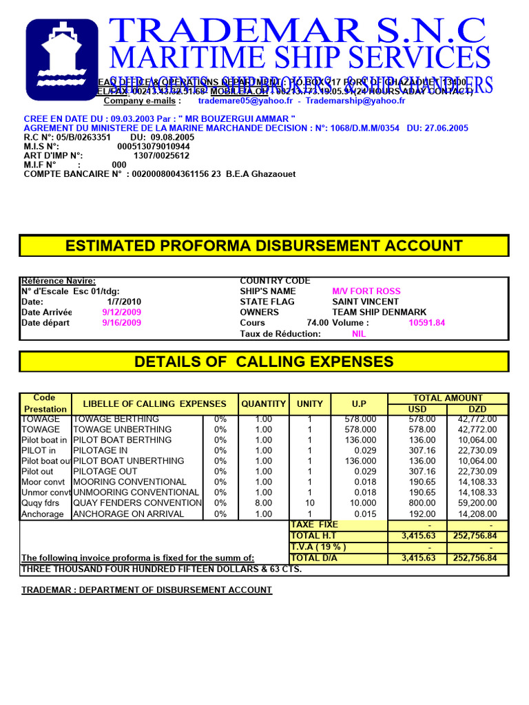 Estimated Da of MV Oscar I | PDF