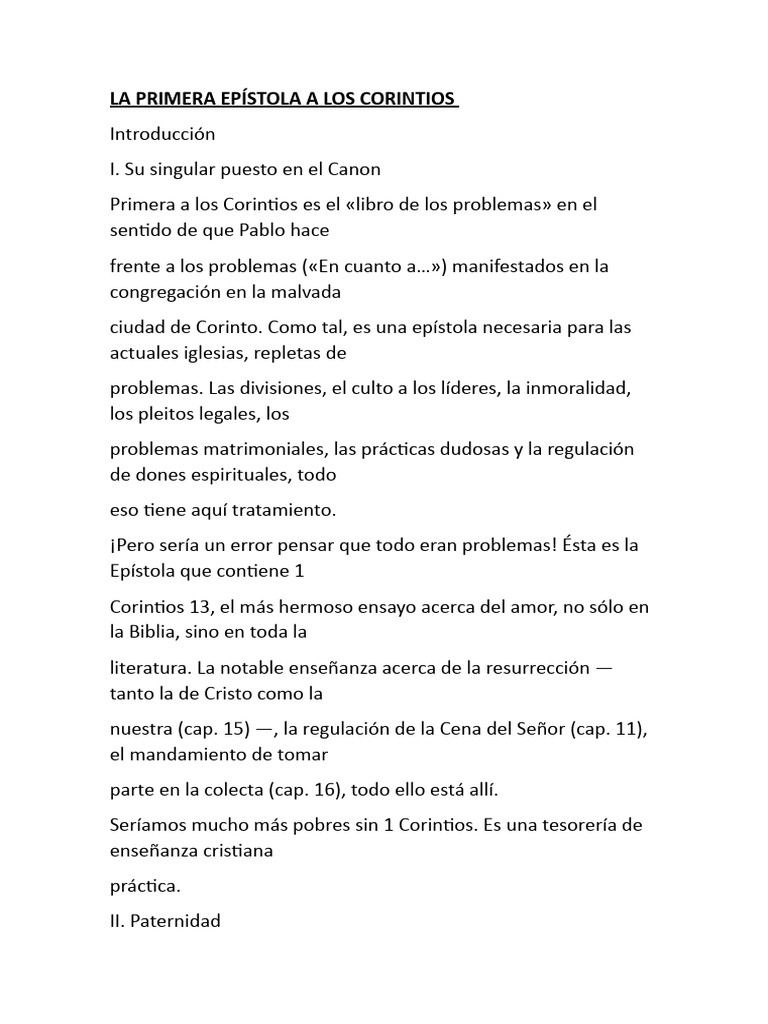 La Primera Epístola A Los Corintios | PDF | Pablo el apóstol | Primera epístola a los corintios