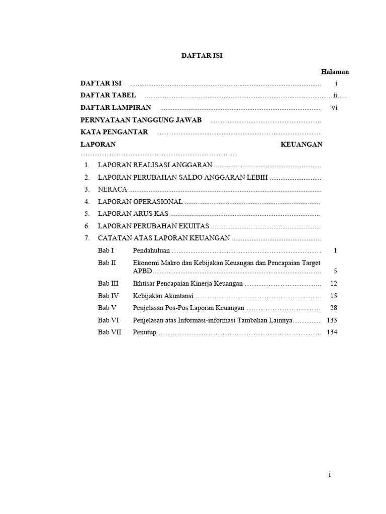 Daftar Isi, Tabel, Lampiran | PDF