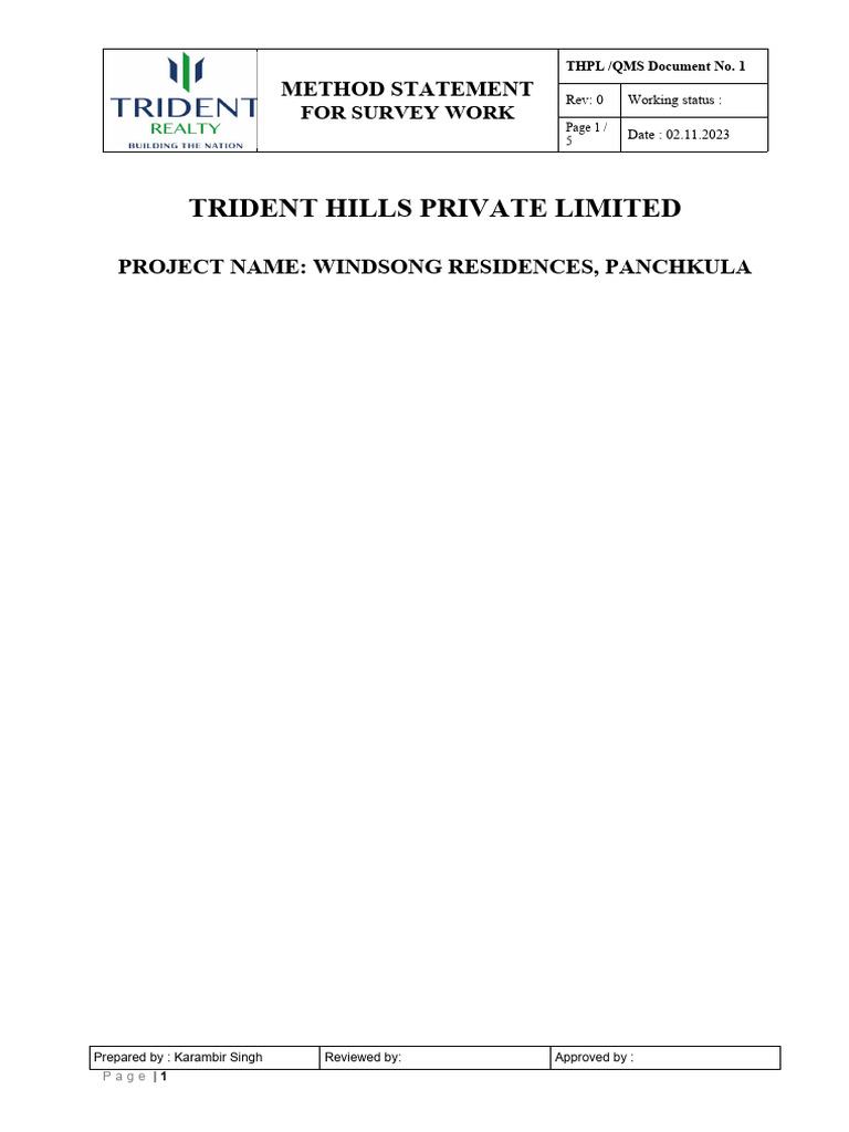 Method Statement For Survey Work | PDF | Surveying | First Aid