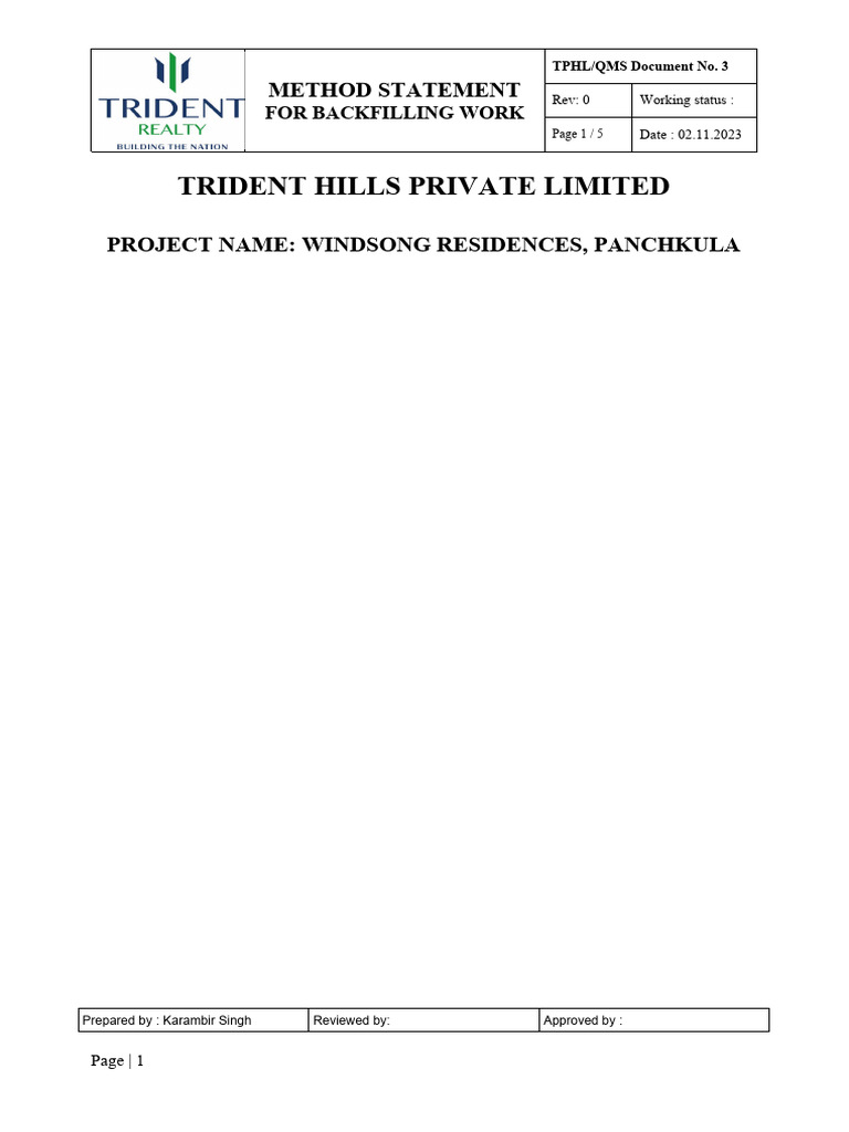 Method Statement For Backfilling Work | Download Free PDF | Safety | Occupational Safety And Health