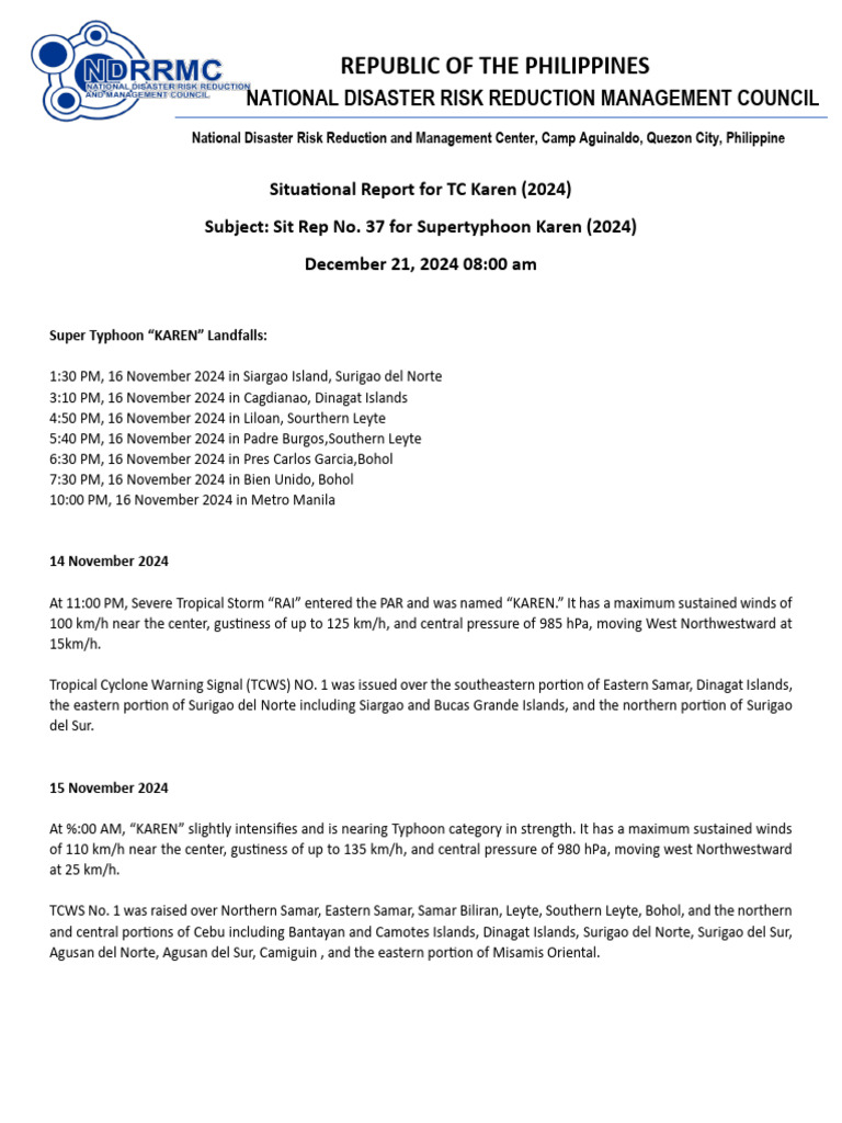 Situational Report For TC Karen | PDF | Storms | Meteorology