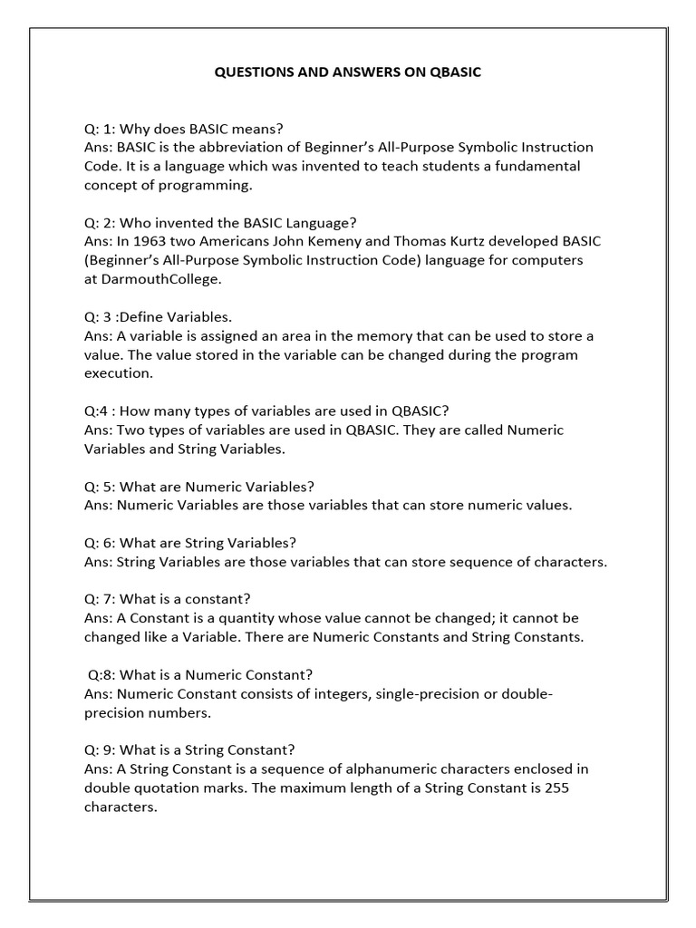 Qbasic For Donbosco | PDF | Variable (Computer Science) | Basic