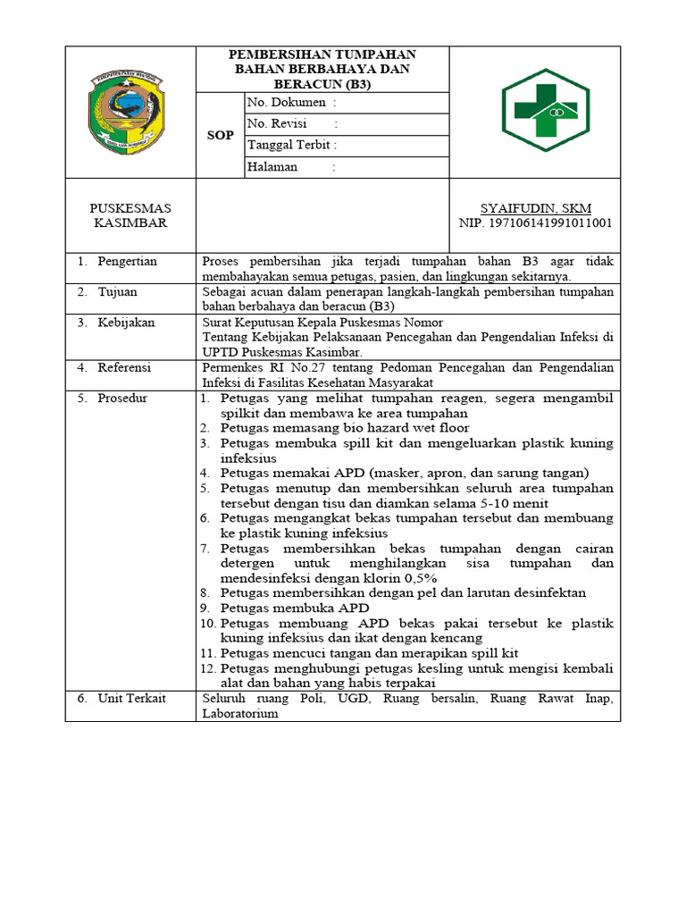 Sop Pembersihan Tumpahan Bahan Berbahaya Dan Beracun (B3) | PDF