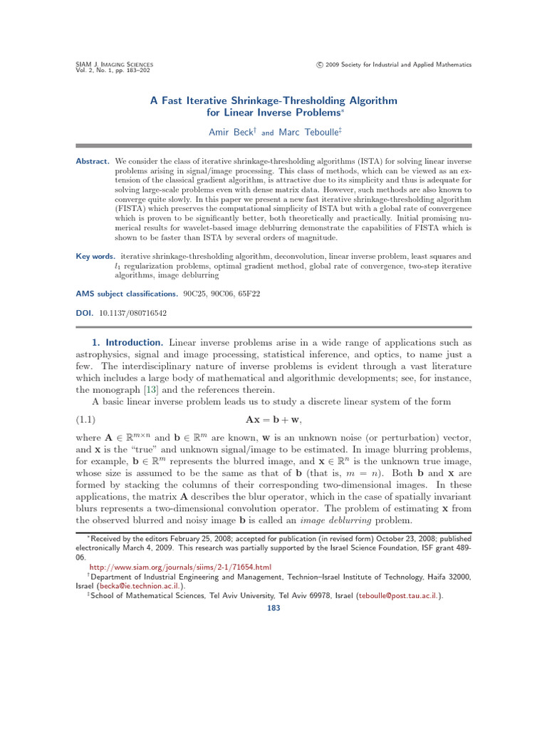 FISTA | PDF | Mathematical Optimization | Mathematical Analysis