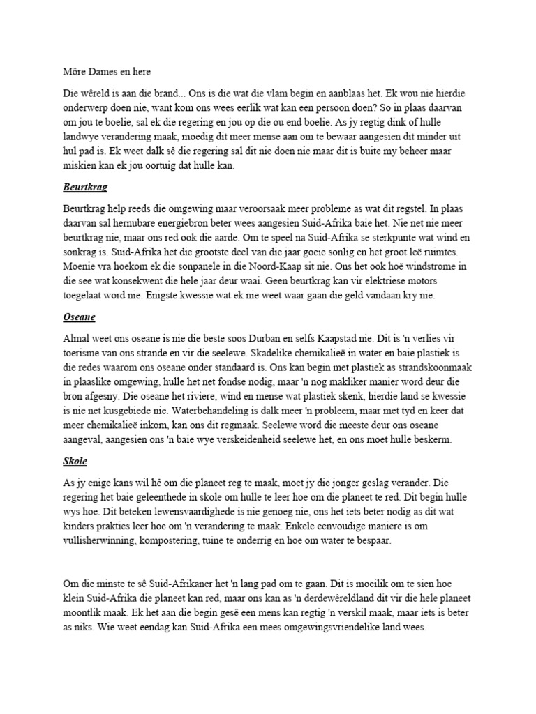 Afrikaans speech(english) | PDF