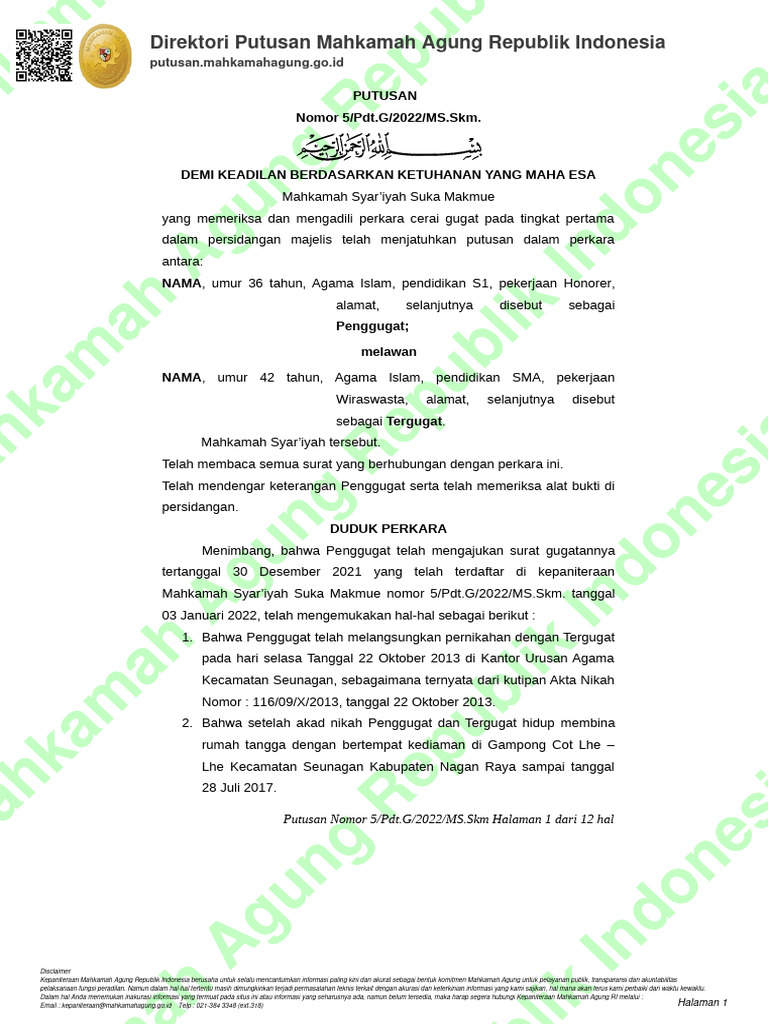 Putusan 5 PDT.G 2022 Ms - SKM 20240511104343 | PDF