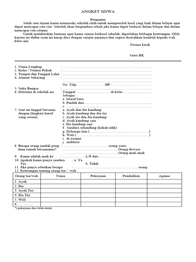 Angket BK | PDF | Karier & Perkembangan