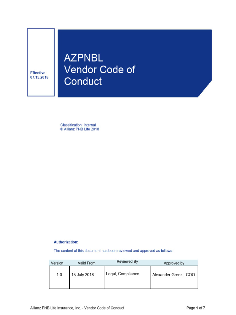 Allianz PNB Life Vendor Code of Conduct Final Version | PDF ...