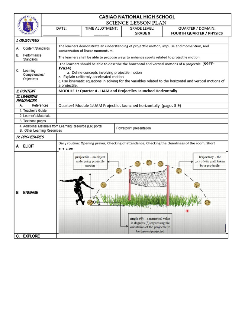 Lesson Plan in Projectile Motion | PDF | Learning | Cognition