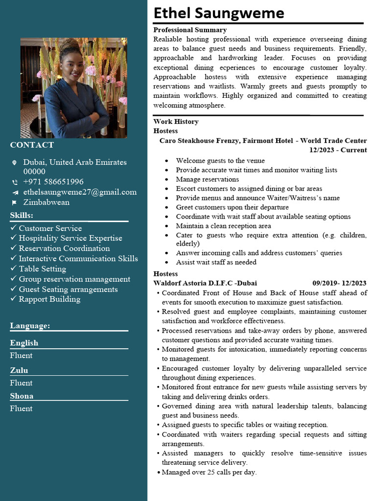 CV Format Word File | Download Free PDF | Waiting Staff | Restaurants