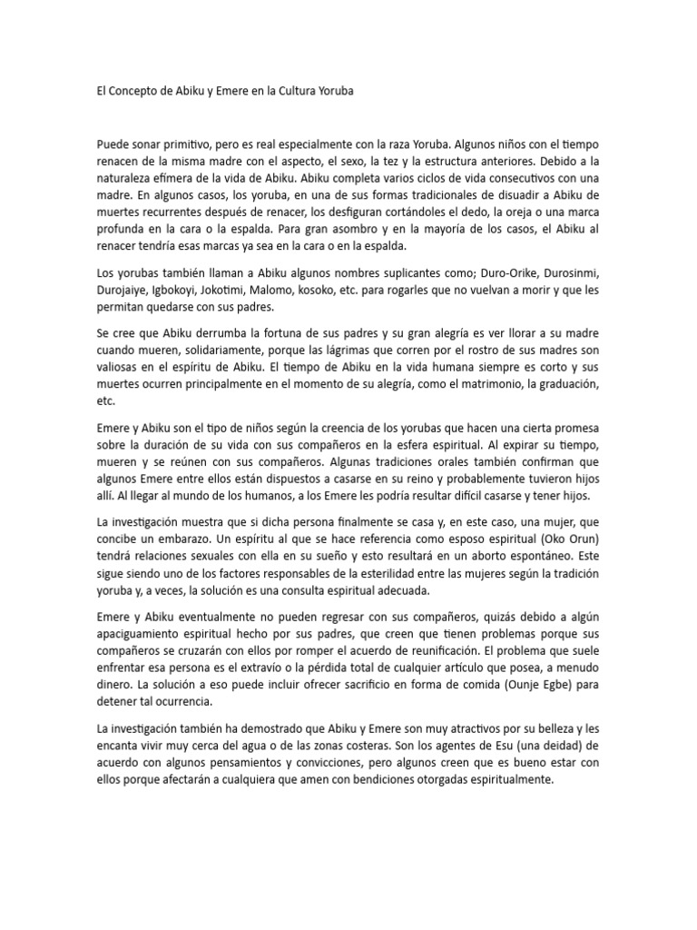 El Concepto de Abiku y Emere en La Cultura Yoruba | PDF | El embarazo