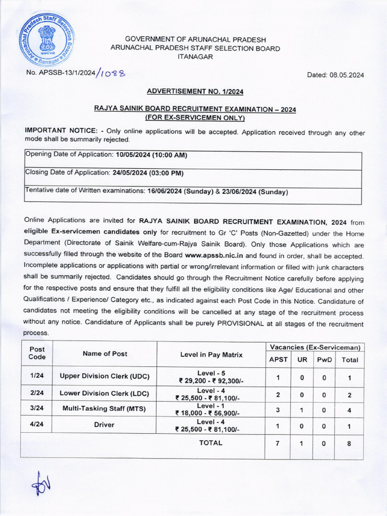 Rajya Sainik Board Rectt Examination 2024 Advertisement001 | PDF | Reason | Question