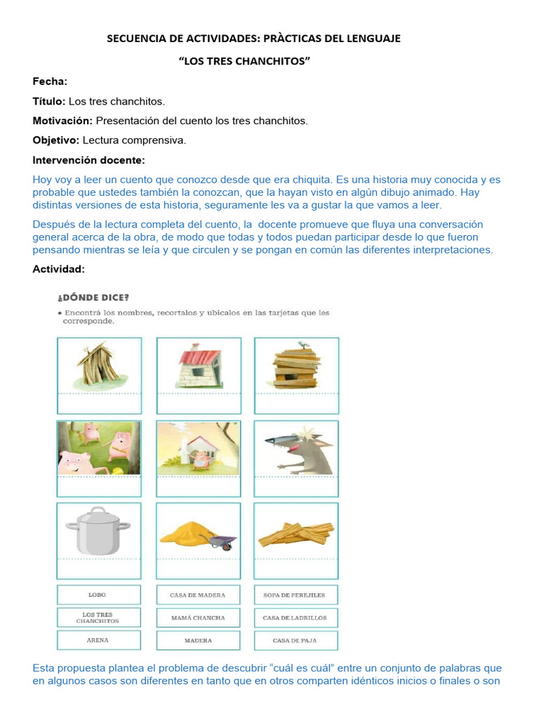 Secuencia Didáctica: Los Tres Chanchitos | PDF