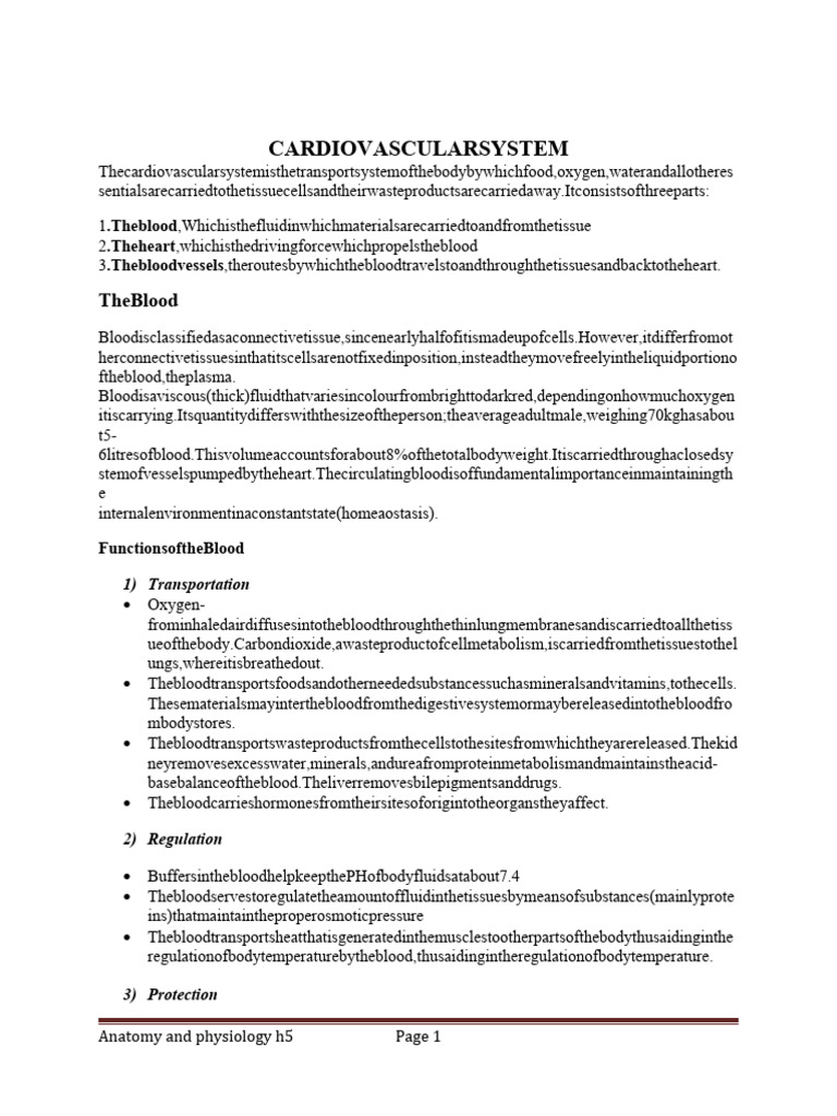 Cardiovascular System h5 | PDF | Coagulation | Physiology