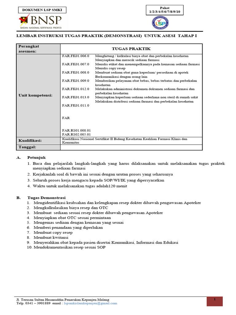 Lembar Kerja Asesi Tahap 1 Sept 2021 | PDF