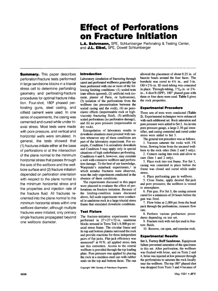 SPE 20661 - Effect of Perforations On Fracture Initiation | PDF