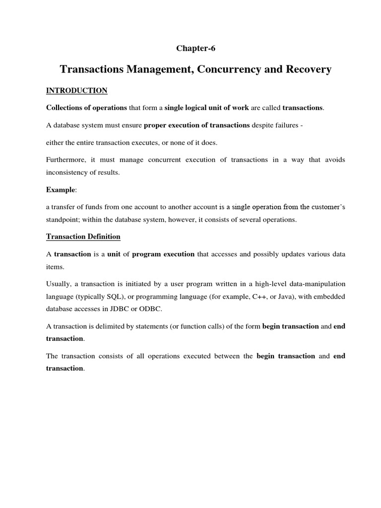 Chapter-6 - Transactions-Concurrency and Recovery | Download Free PDF | Database Transaction ...