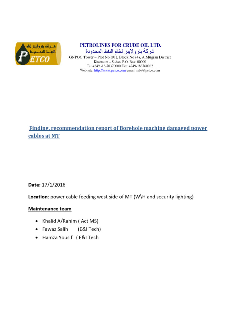 Finding Report of MT Damaged Cable | PDF