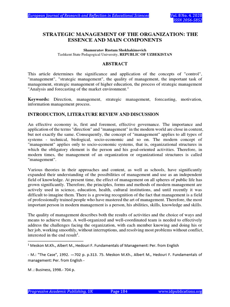 Full Paper STRATEGIC MANAGEMENT OF THE ORGANIZATION THE ESSENCE AND ...