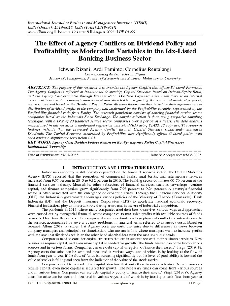 Agency Conflicts Impact on IDX Banking | PDF | Linear Regression | Capital Structure