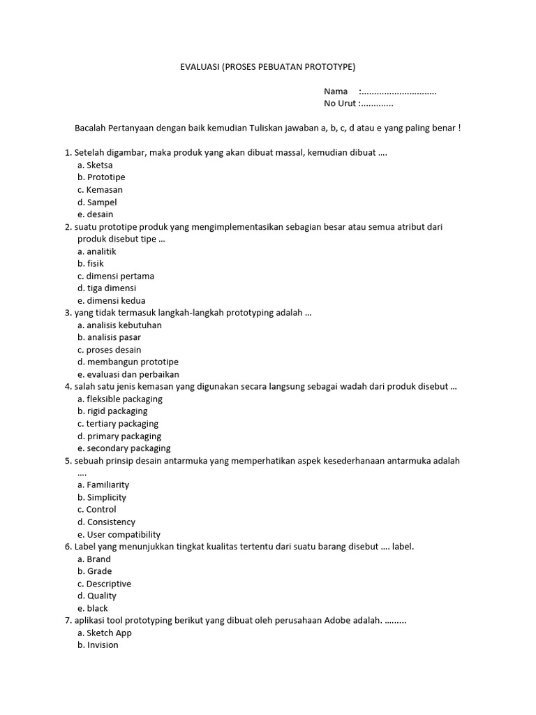 Soal Ulangan (Proses Pembuatan Prototype) | PDF | Seni