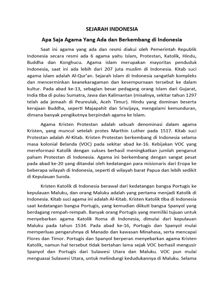 Catatan Agama Yang Ada Dan Berkembang Di Indonesia Pdf