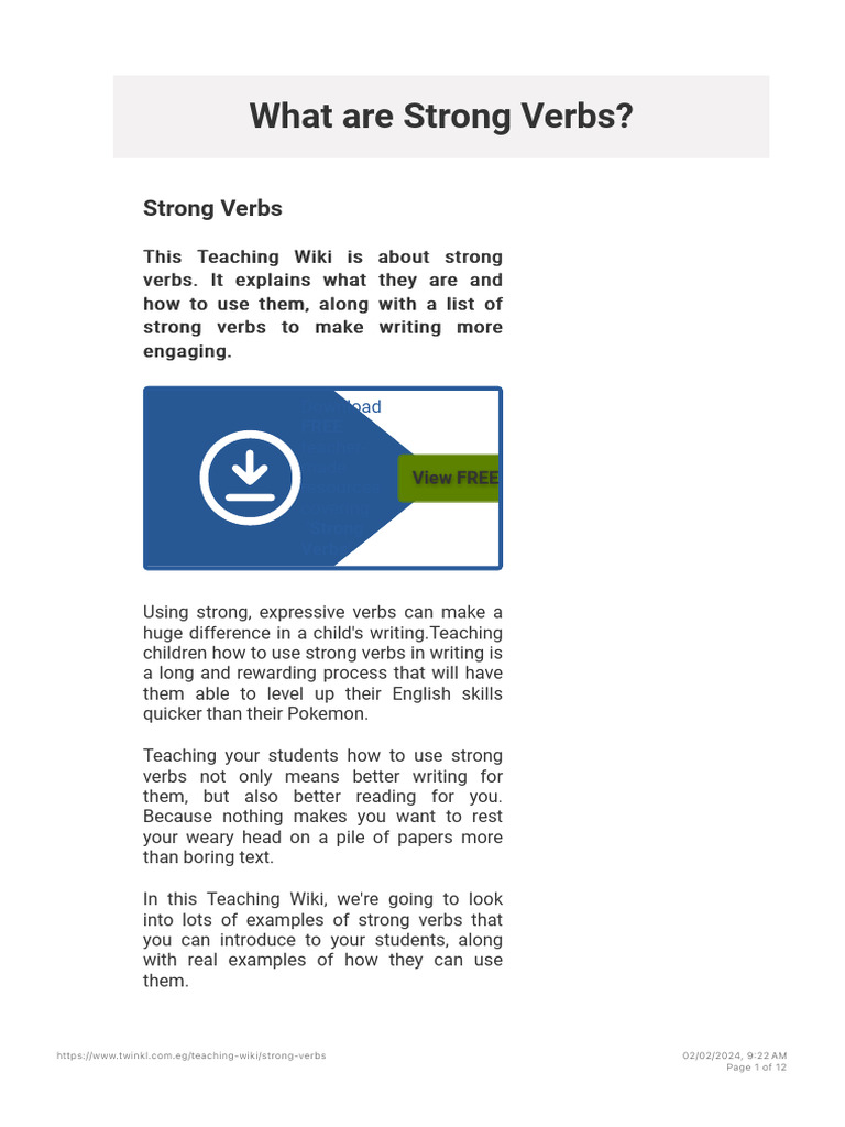 Strong Verbs for Teachers | PDF | Phrase | Verb