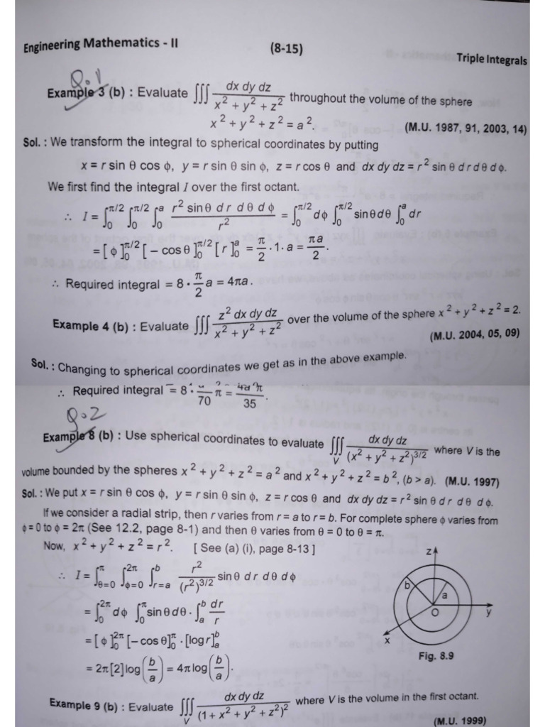 Spherical and Cylindrical Triple Integrals | PDF Spherical and Cylindrical Triple Integrals | PDF