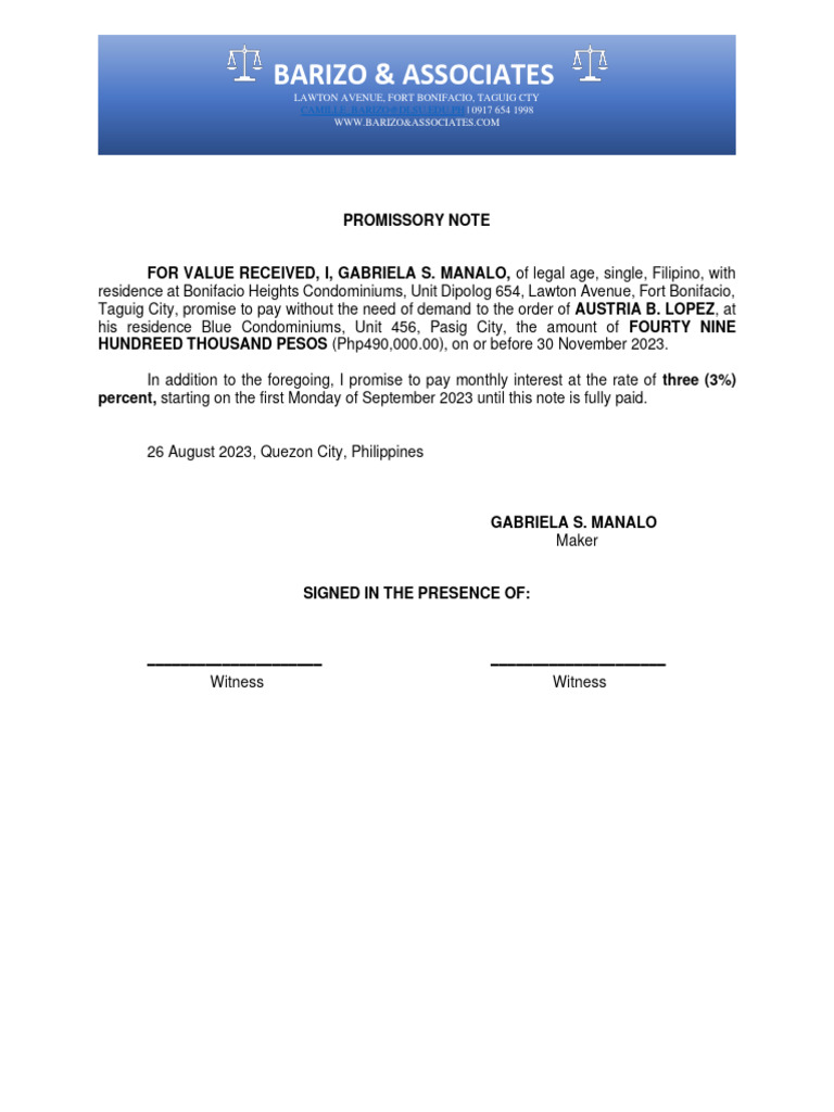 Legform - PROMISSORY NOTE AND DEMAND LETTER FOR BOUNCED CHECK | PDF ...