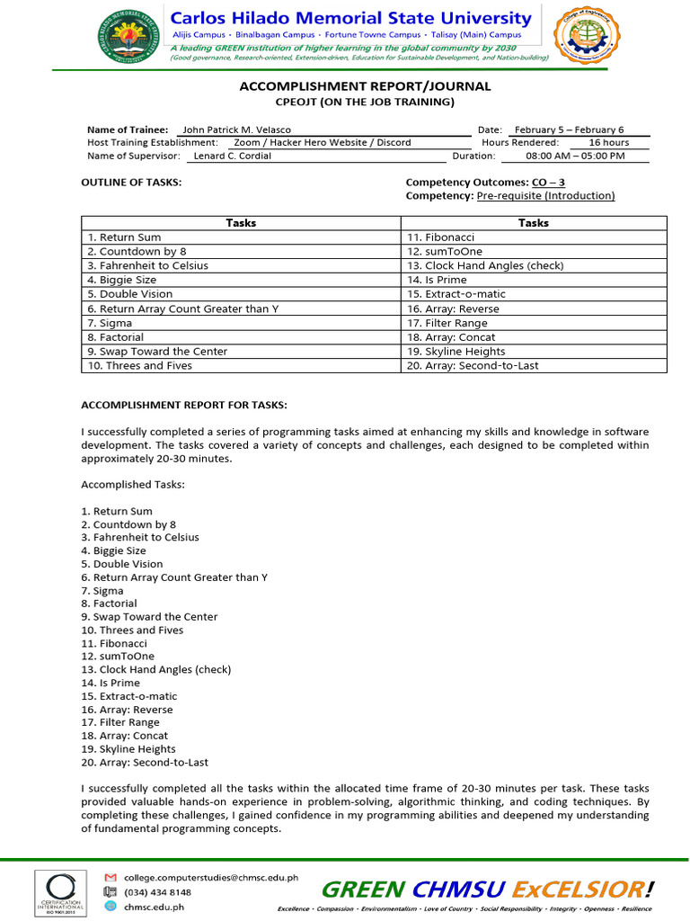 Feb5 Feb6 Accomplishment | PDF | Computer Programming | Cognition