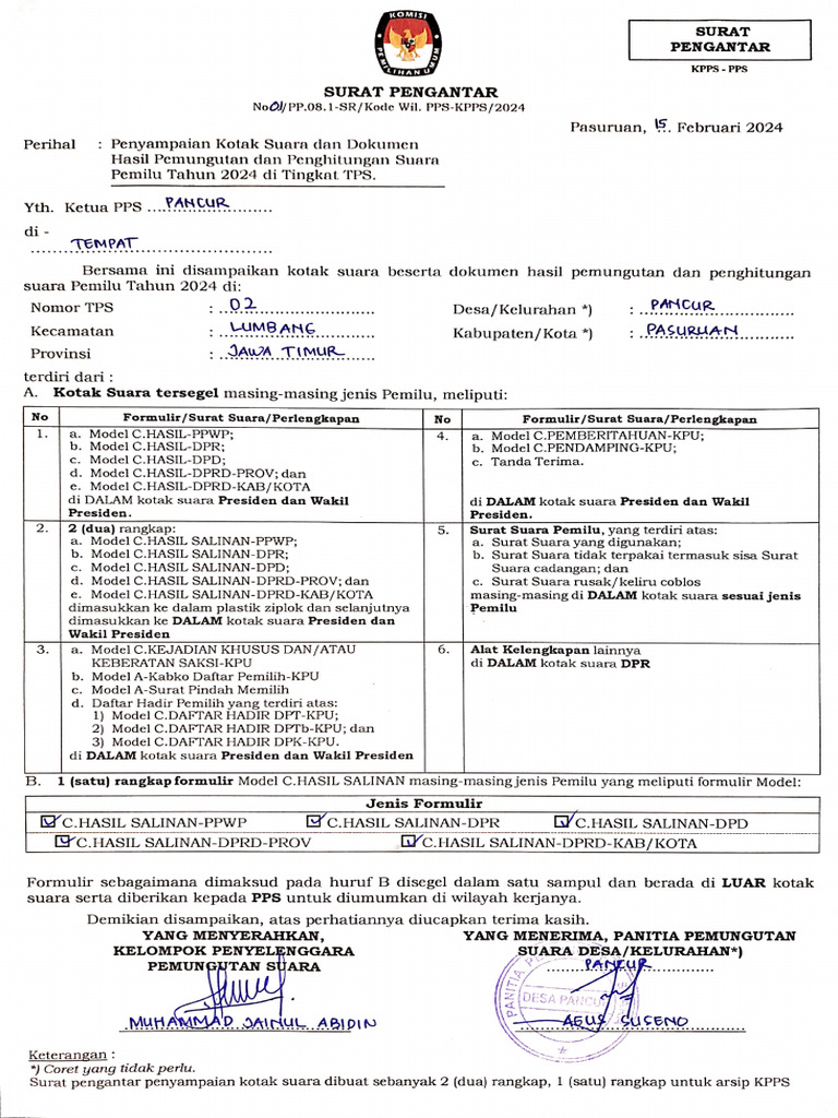 Surat Pengantar TPS 02 | PDF